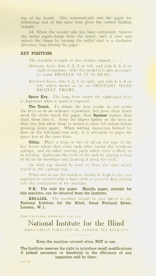 Directions for Operating the Improved Stainsby Braille Writer [print ...